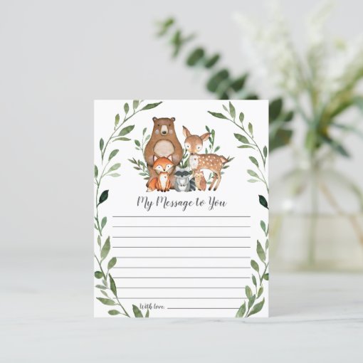 Rustic Woodland Animals Greenery Message Card | Zazzle