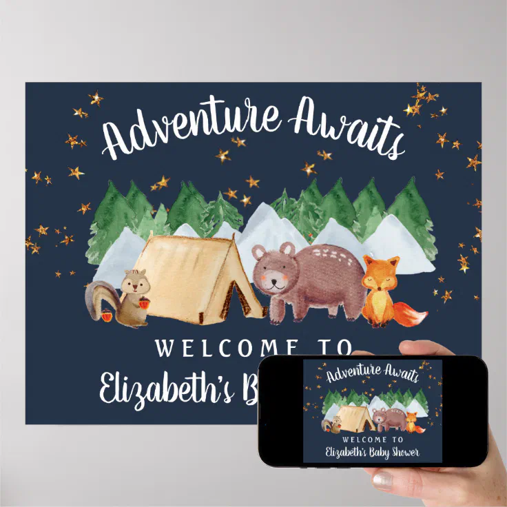 Rustic Woodland Animals Night Baby Shower Welcome Poster | Zazzle