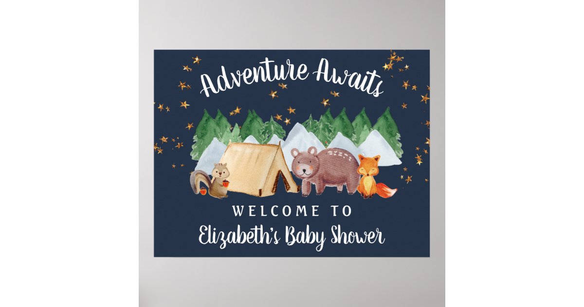 Rustic Woodland Animals Night Baby Shower Welcome Poster | Zazzle