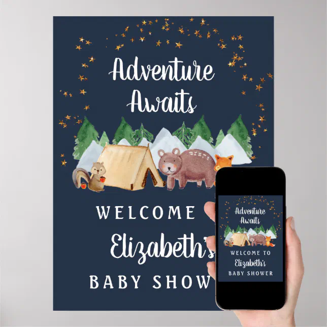 Rustic Woodland Animals Night Baby Shower Welcome Poster | Zazzle