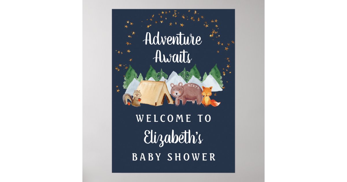 Rustic Woodland Animals Night Baby Shower Welcome Poster | Zazzle