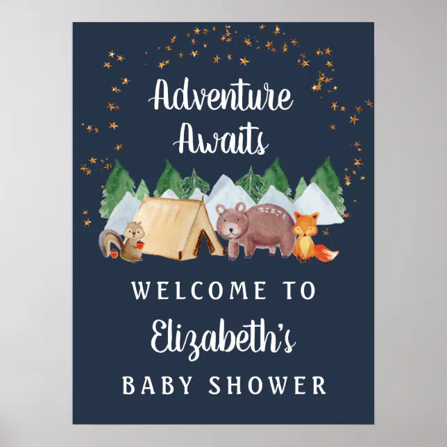 Rustic Woodland Animals Night Baby Shower Welcome Poster | Zazzle