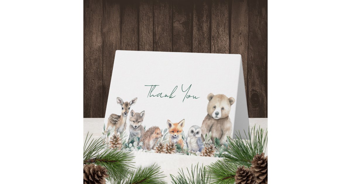 Rustic Woodland Animals Winter Baby Shower Thank You Card | Zazzle