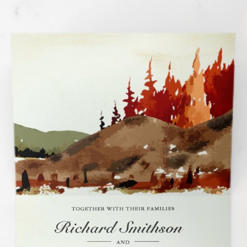 Rustic Woodland Autumn Forest Mountain Wedding Tri-Fold Invitation | Zazzle