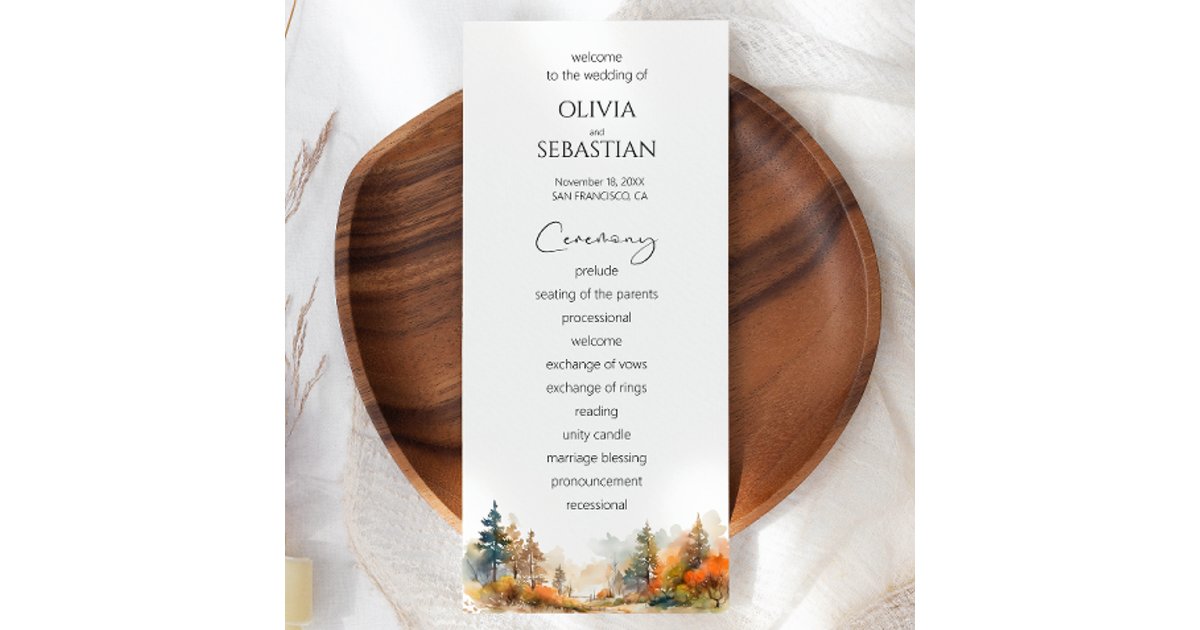 Rustic Woodland Autumn Forest Wedding Program | Zazzle