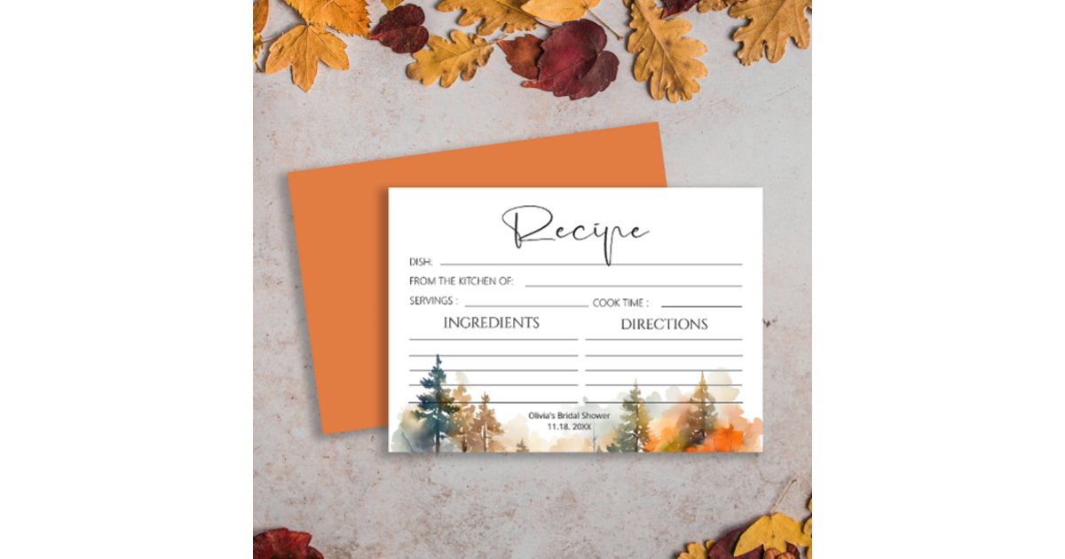 Rustic Woodland Autumn Recipe Card | Zazzle