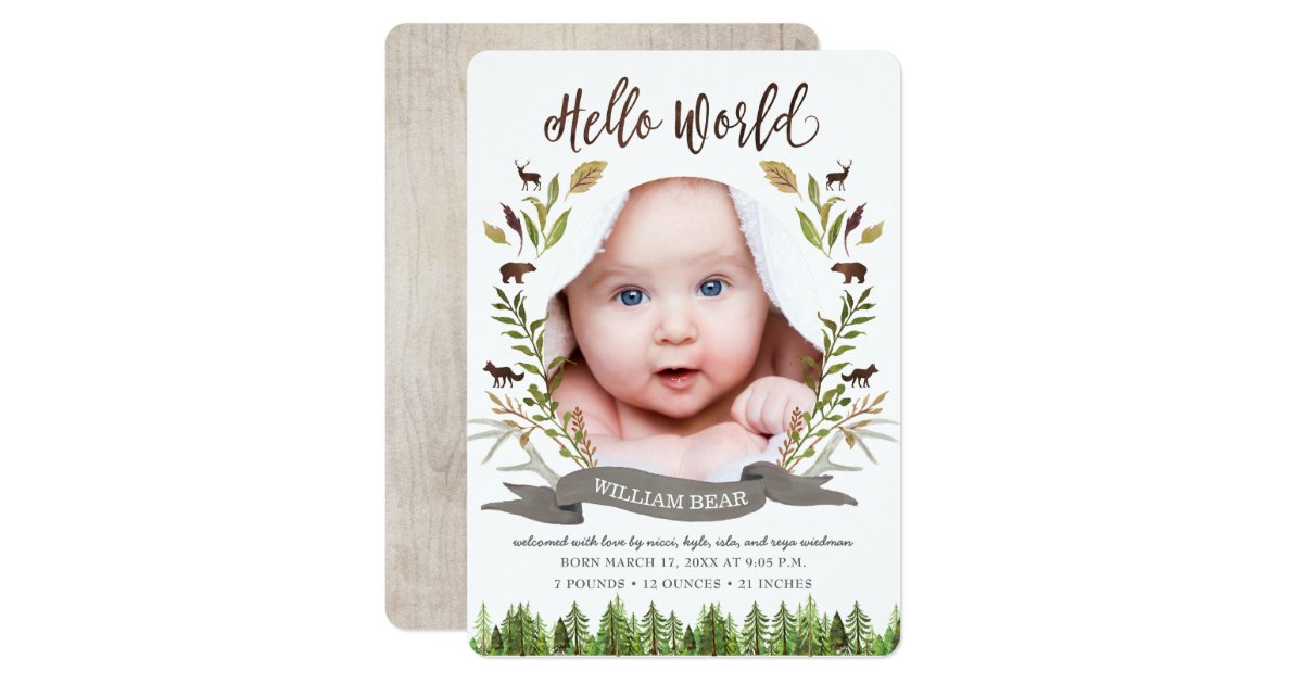 Rustic Woodland Baby Boy Birth Announcement Cards | Zazzle.com