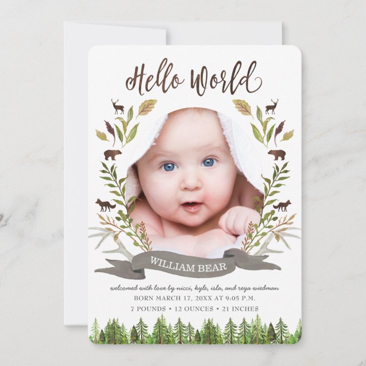 Rustic Woodland Baby Boy Birth Announcement Cards | Zazzle