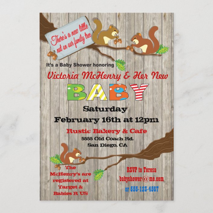 Rustic Woodland Baby Squirrel Baby Shower Invites | Zazzle.com