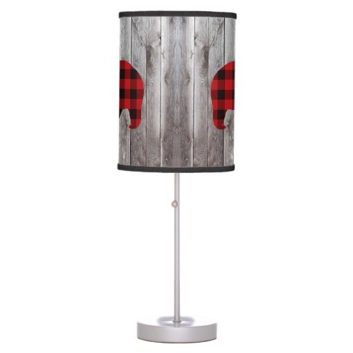 rustic woodland barn wood red buffalo plaid bear table lamp | Zazzle