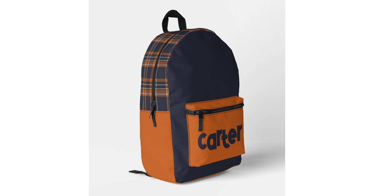 Rustic woodland Blue & orange plaid Printed Backpack | Zazzle