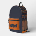 Rustic woodland Blue & orange plaid Printed Backpack | Zazzle
