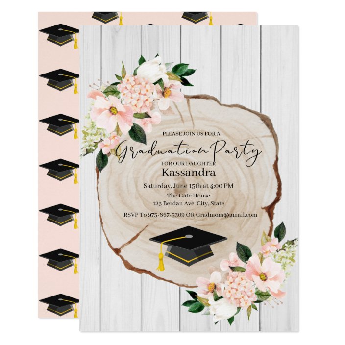 Rustic Woodland Blush Floral Graduation Invitation | Zazzle.com