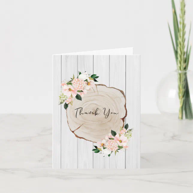 Rustic Woodland Blush Floral Thank You Card | Zazzle
