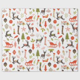 Rustic Woodland Christmas Deer and Nature Pattern Wrapping Paper | Zazzle