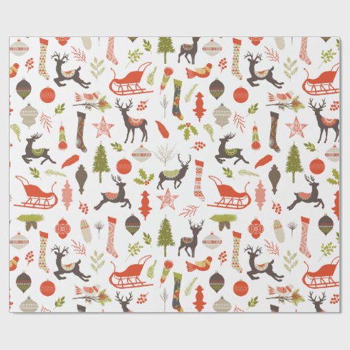 Rustic Woodland Christmas Deer and Nature Pattern Wrapping Paper | Zazzle