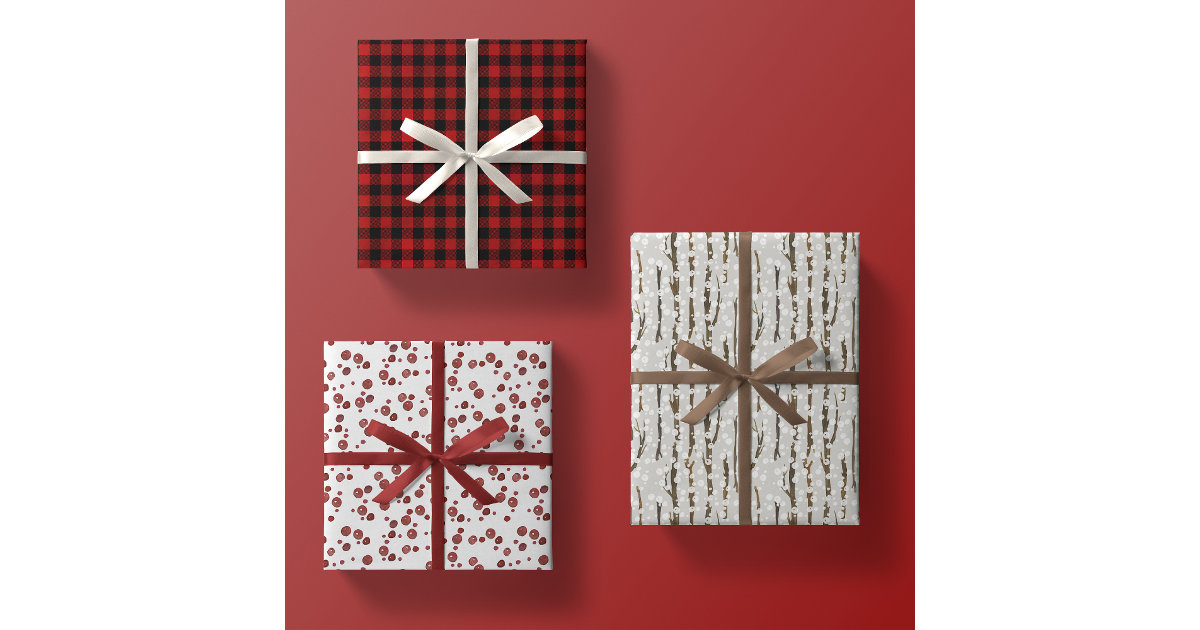 rustic woodland christmas gift wrapping paper trio | Zazzle