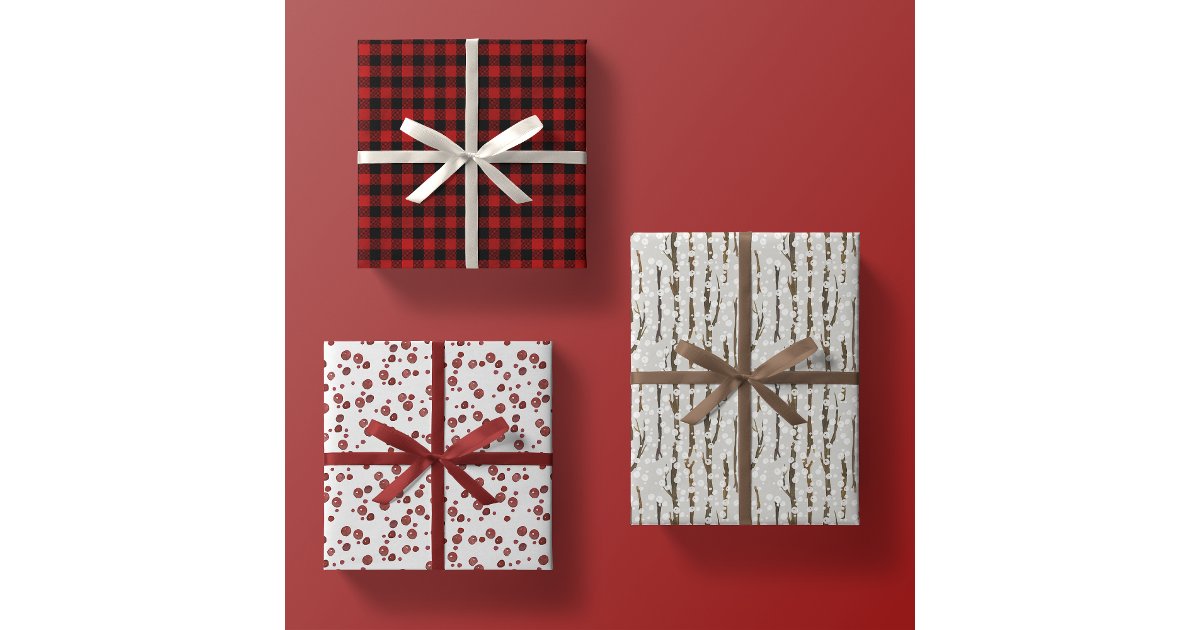 rustic woodland christmas gift wrapping paper trio | Zazzle