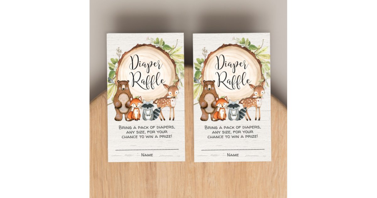 Rustic woodland cute animals diaper raffle cards | Zazzle