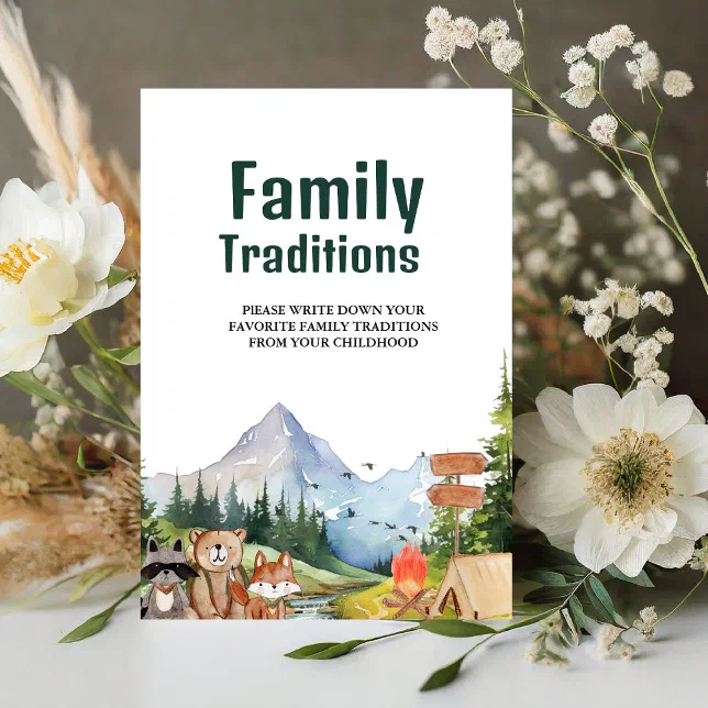 Rustic Woodland Family Traditions baby shower sign | Zazzle