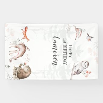 Rustic Woodland Forest Animals 1st Birthday Banner | Zazzle