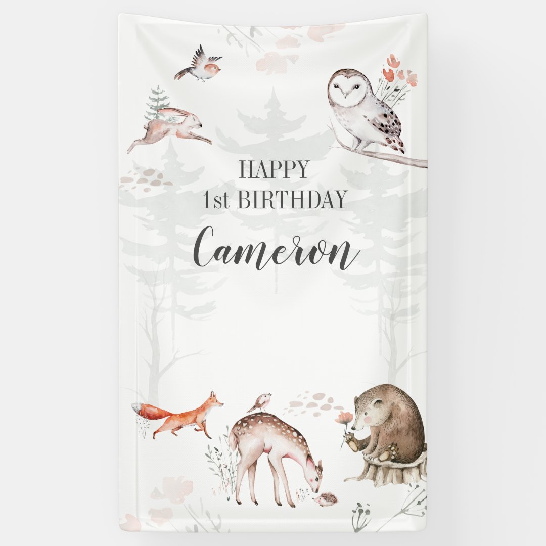 Rustic Woodland Forest Animals 1st Birthday Banner | Zazzle