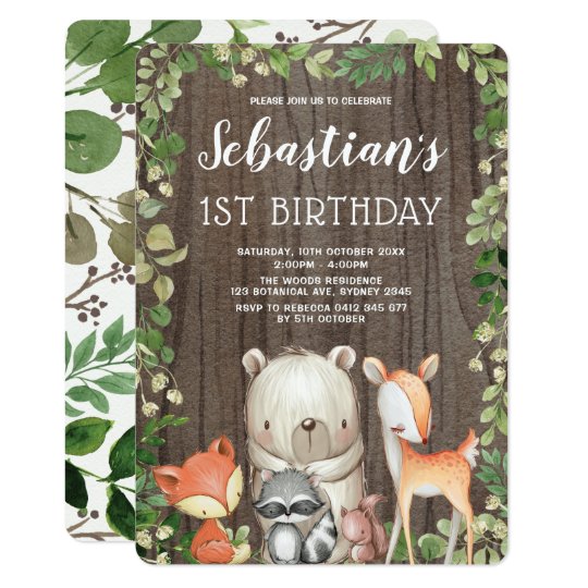 Rustic Woodland Forest Animals 1st Birthday Invitation | Zazzle.com