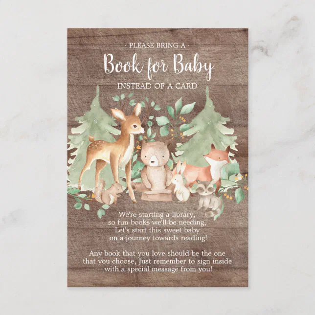 Rustic Woodland Forest Animals Book for Baby Card | Zazzle
