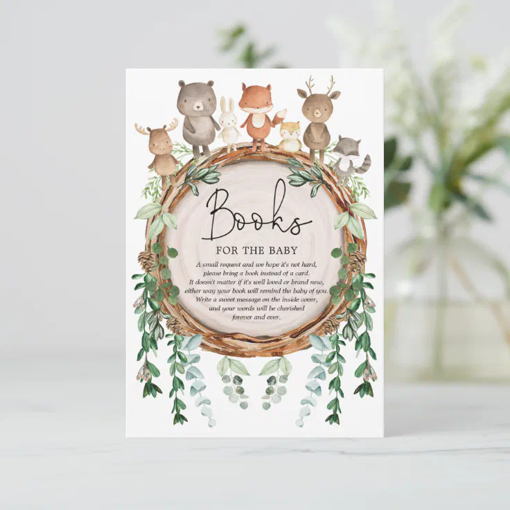 Rustic Woodland Forest Animals Books for Baby Enclosure Card | Zazzle