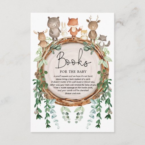 Rustic Woodland Forest Animals Books for Baby Enclosure Card | Zazzle