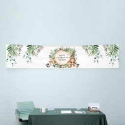 Rustic Woodland Forest Greenery Animals Birthday Banner | Zazzle
