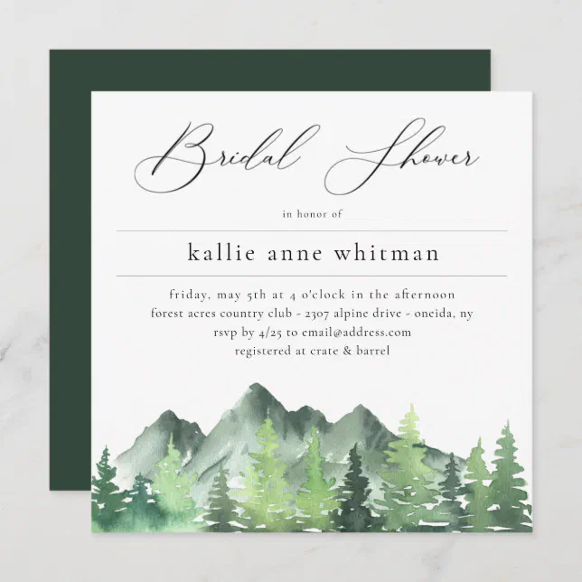 Rustic Woodland Forest Mountain Bridal Shower Invi Invitation | Zazzle