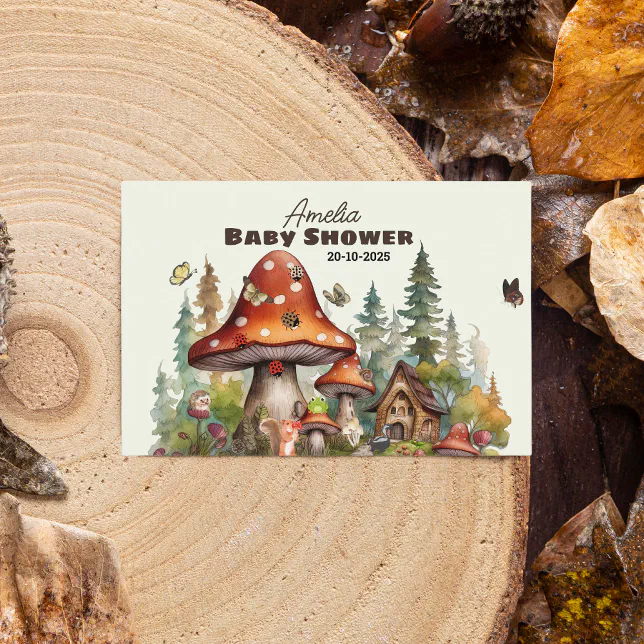 Rustic Woodland Forest Mushroom Baby Shower Fall Food Label | Zazzle