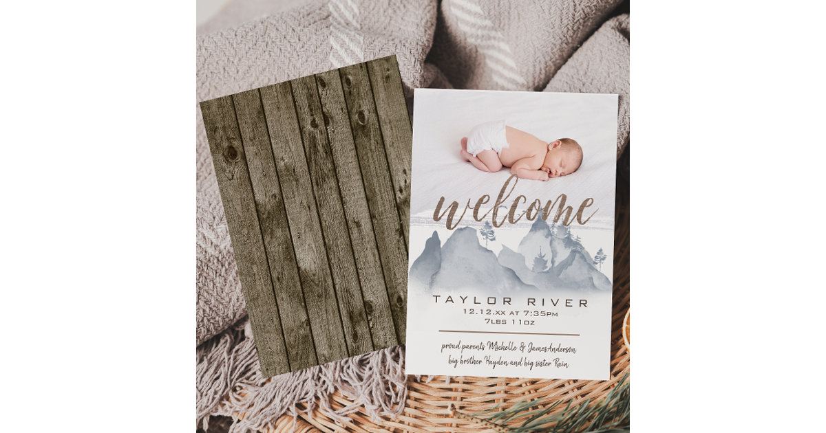 Rustic Woodland Forest Photo Birth Announcement | Zazzle