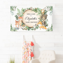 Rustic Woodland Greenery Baby Shower Welcome Banner | Zazzle