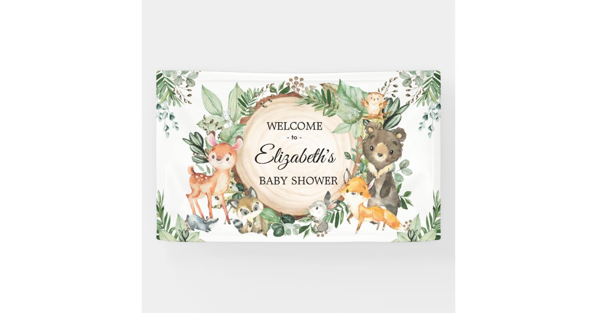 Rustic Woodland Greenery Baby Shower Welcome Banner | Zazzle