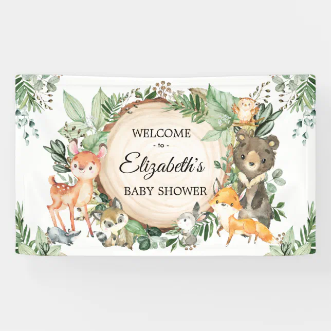 Rustic Woodland Greenery Baby Shower Welcome Banner | Zazzle