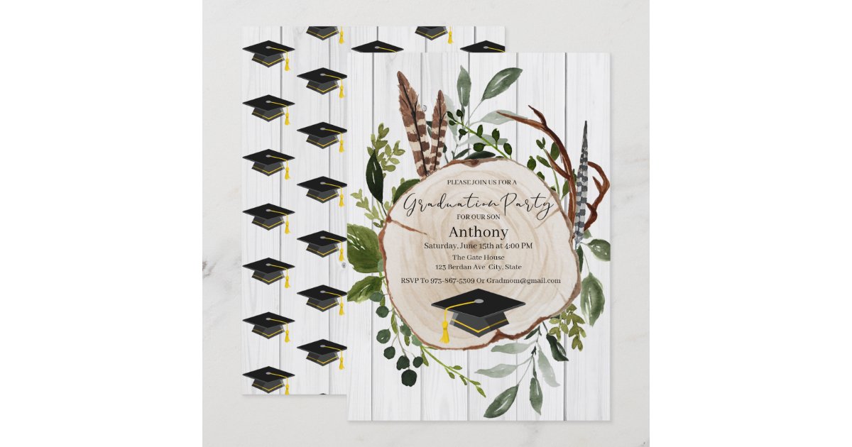 Rustic Woodland Greenery Graduation Invitation | Zazzle