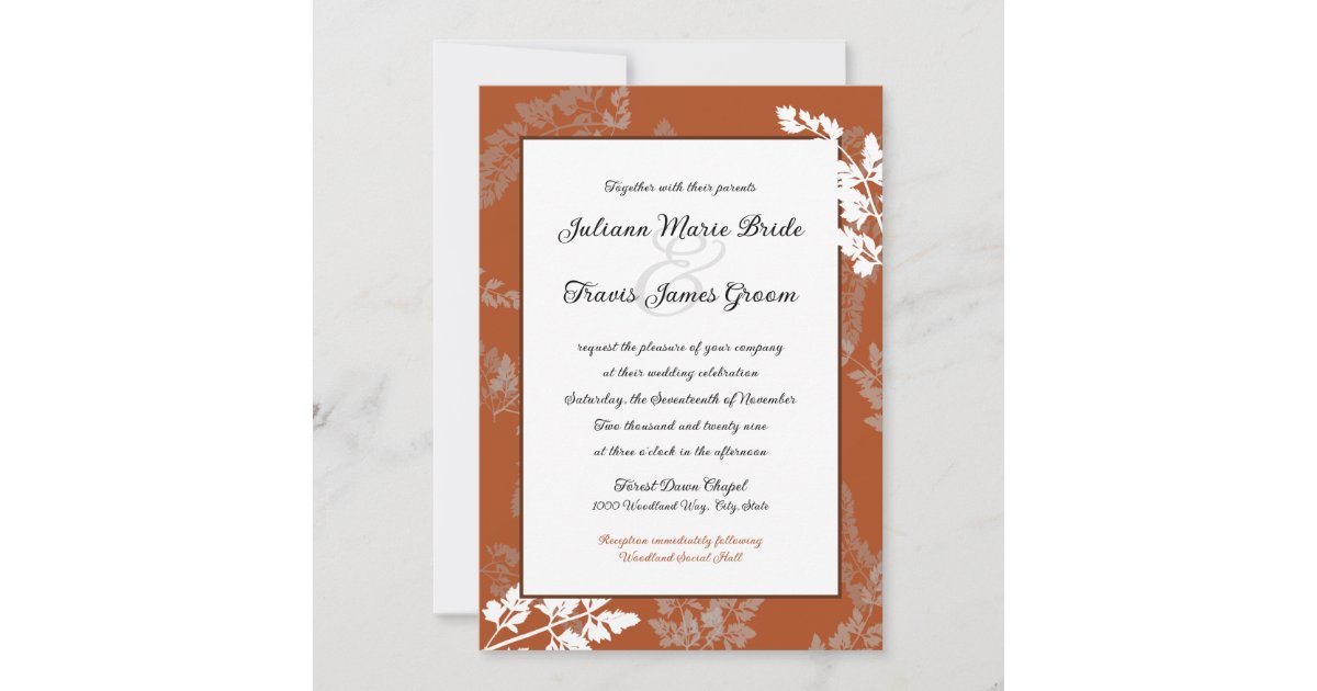 Rustic Woodland Lace Rust Wedding Invitation | Zazzle