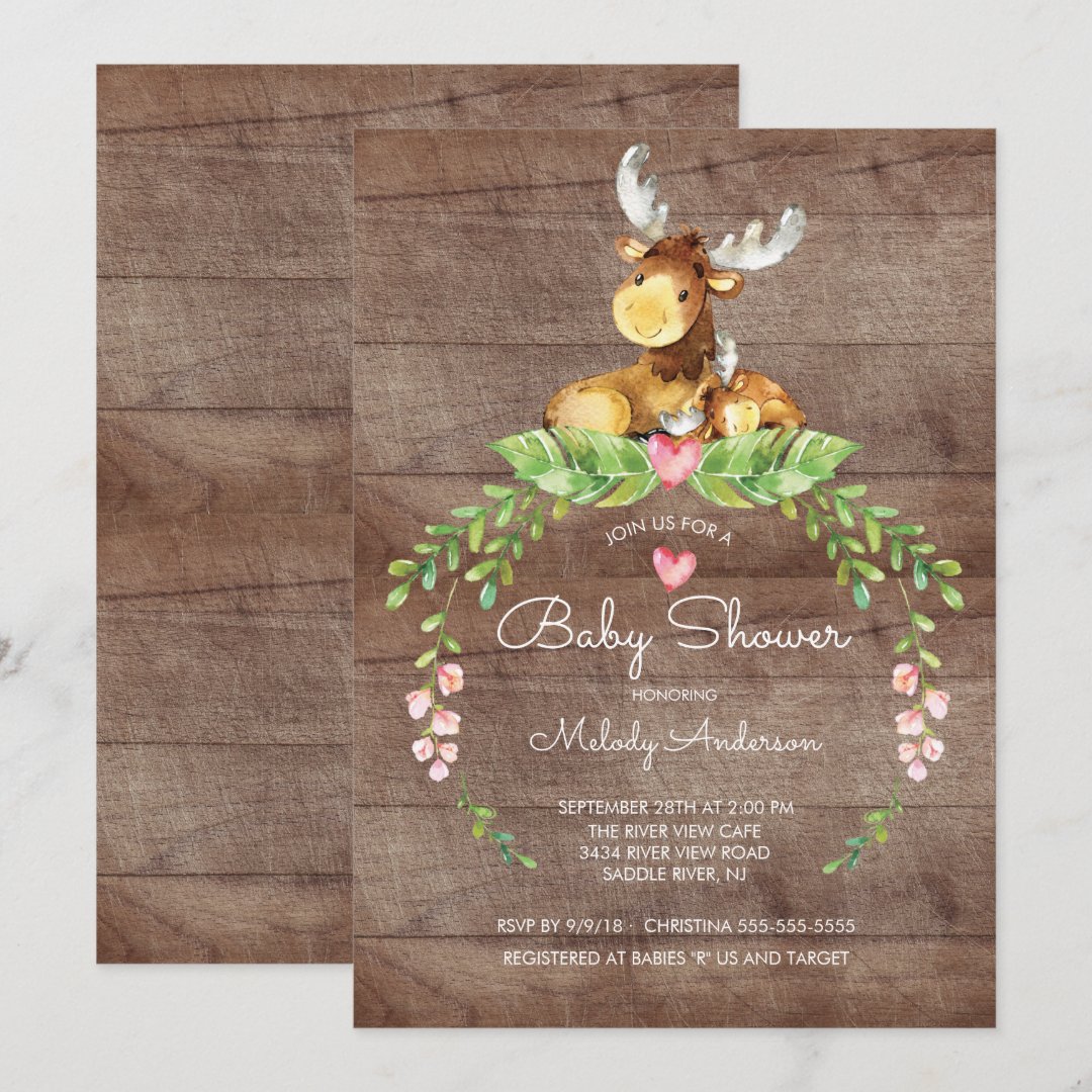 Rustic Woodland Moose Baby Shower Invitation | Zazzle