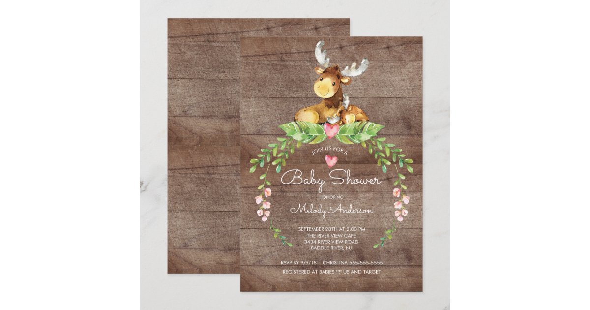Rustic Woodland Moose Baby Shower Invitation | Zazzle