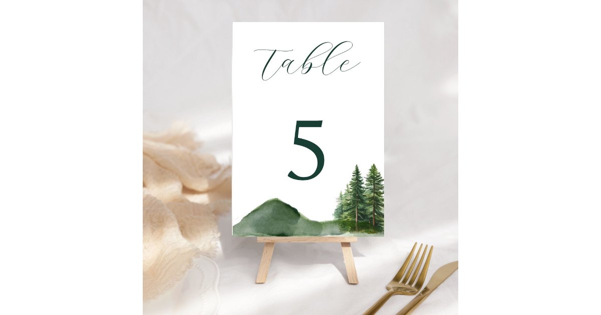 Rustic Woodland Mountain Forest Pine Wedding Table Number | Zazzle