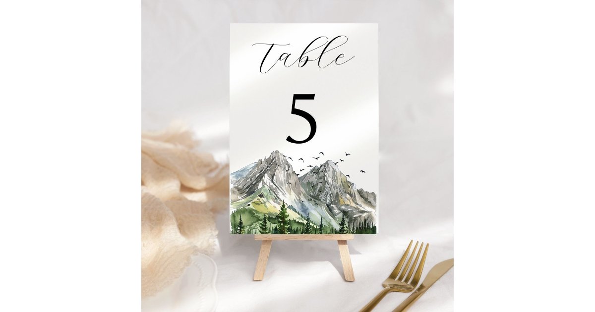 Rustic Woodland Mountain Forest Pine Wedding Table Number | Zazzle