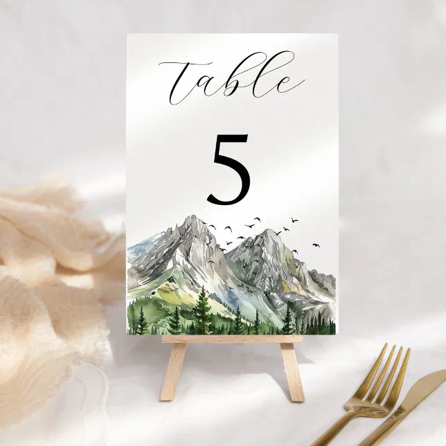 Rustic Woodland Mountain Forest Pine Wedding Table Number | Zazzle