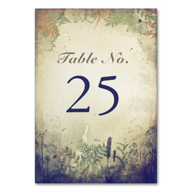 Rustic WOODLAND Navy Wedding table number cards | Zazzle