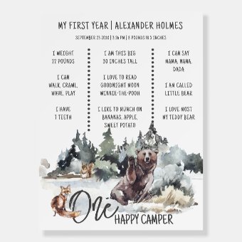 Rustic Woodland One Happy Camper Milestone Board | Zazzle