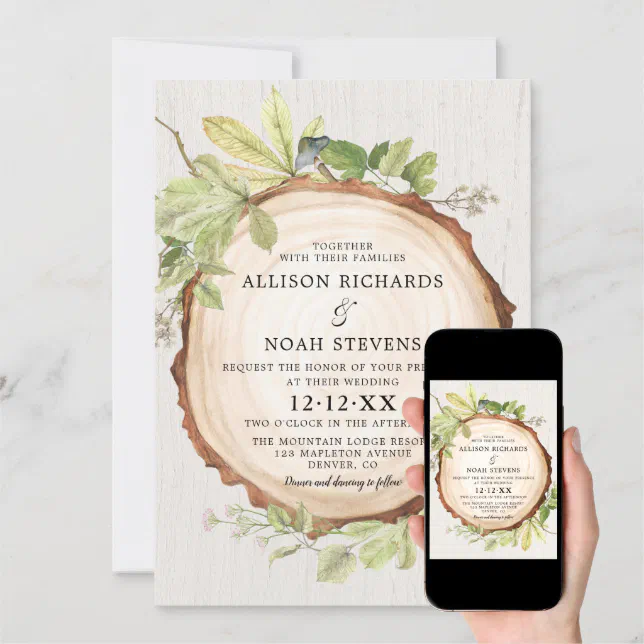 Rustic woodland outdoor forest theme wedding invitation | Zazzle