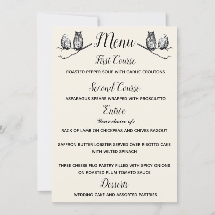Rustic Woodland Owls Menu Invitation | Zazzle.com