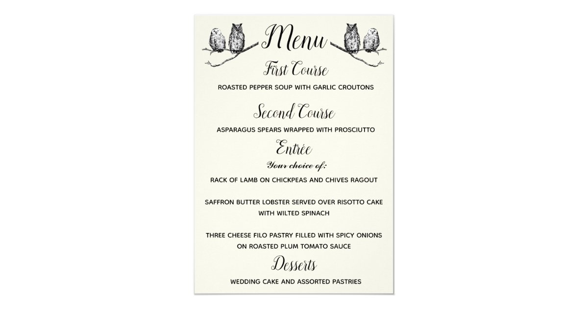 Rustic Woodland Owls Menu Invitation | Zazzle.com
