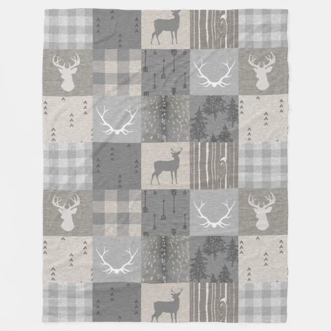 Rustic Woodland Patchwork - Neutrals Fleece Blanket | Zazzle